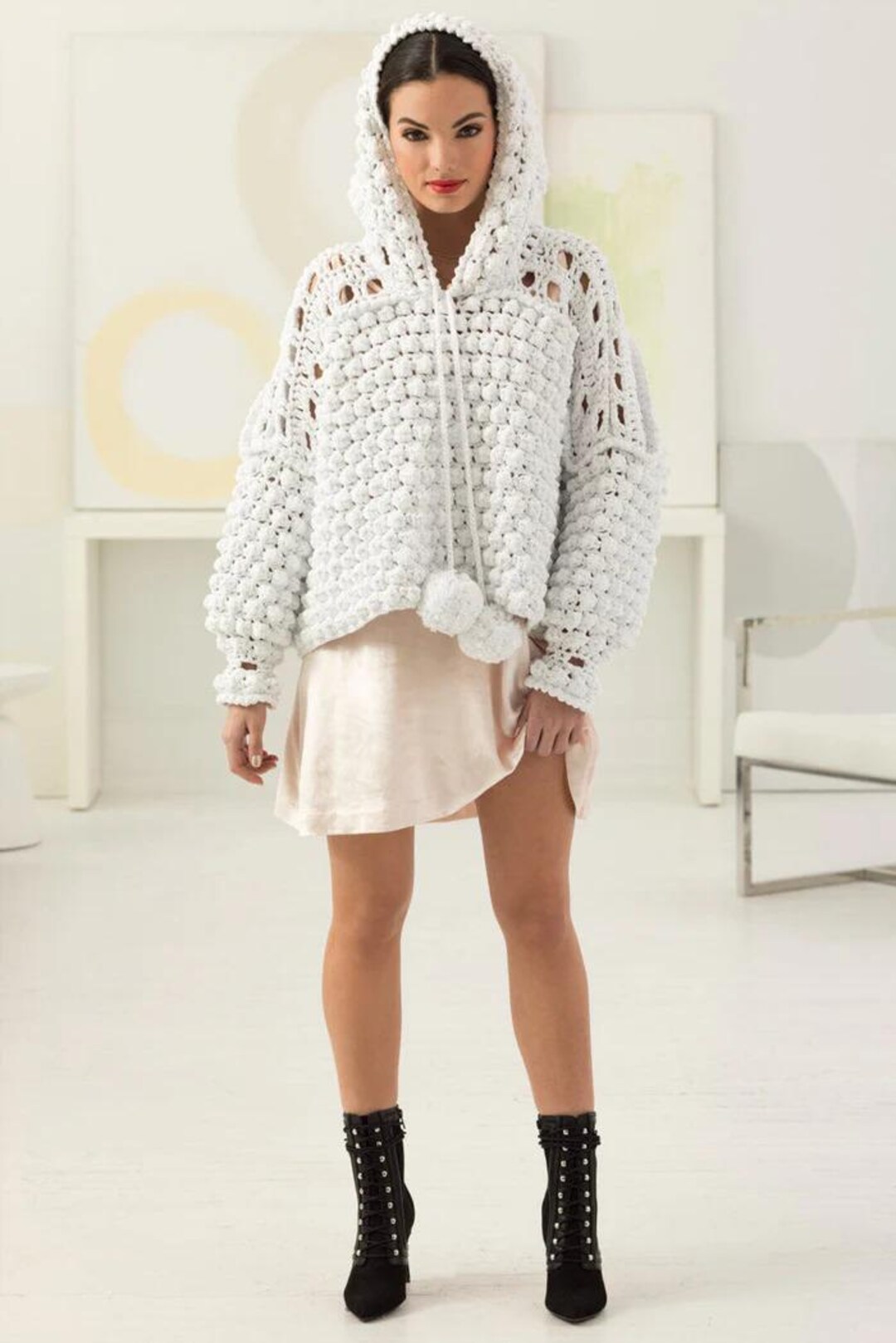 Popcorn Pattern Hooded Poncho Crochet Summer Cardigan Stylish ...