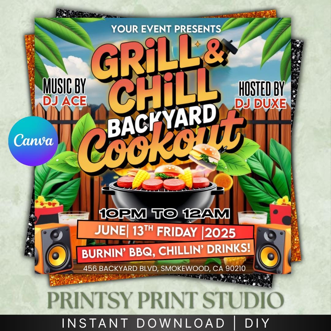 Backyard Cookout Flyer, BBQ Flyer, Summer Cookout Flyer, DIY Canva ...