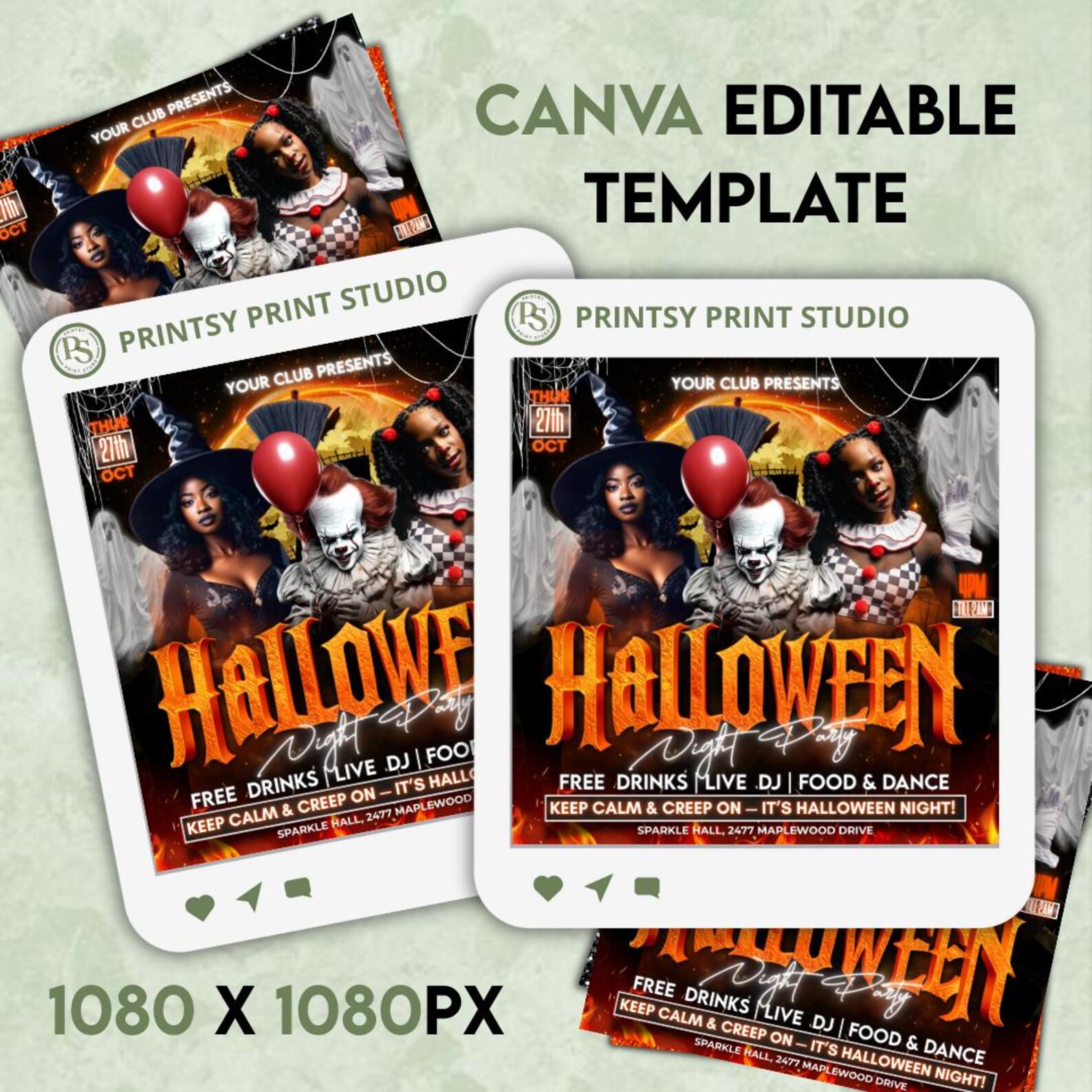 Editable Halloween Party Flyer Template: Social Media, Canva (instant ...