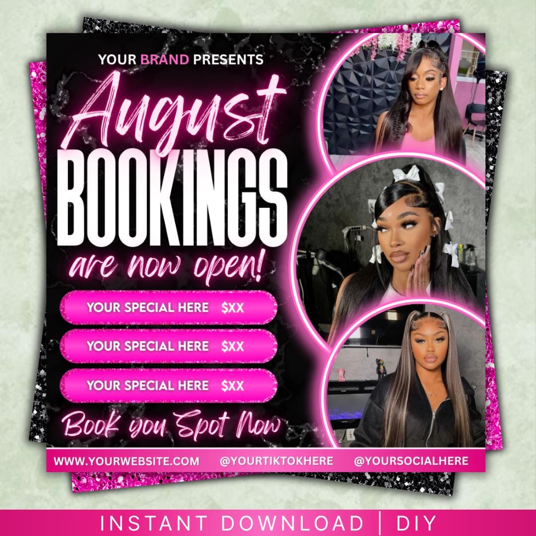 August Booking Flyer, DIY Flyer Template Design, August Appointment ...