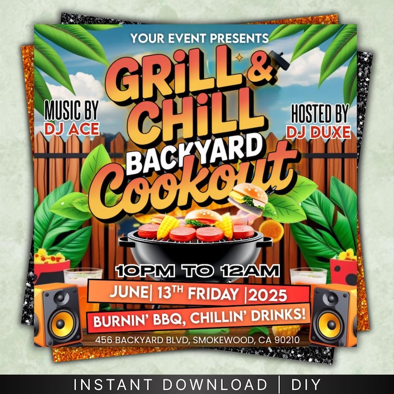 Backyard Cookout Flyer, BBQ Flyer, Summer Cookout Flyer, DIY Canva ...