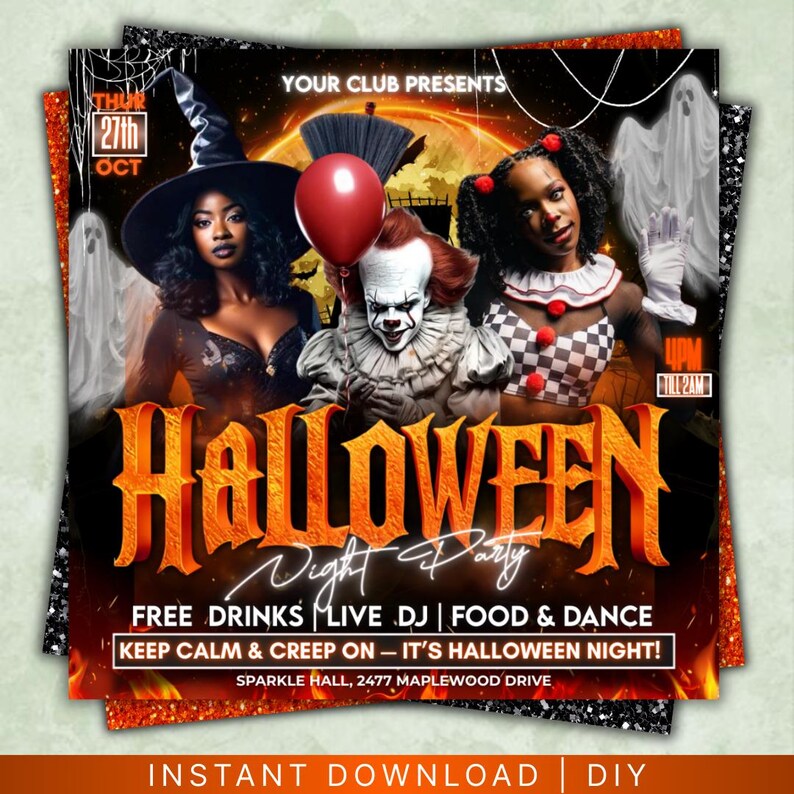 Editable Halloween Party Flyer Template: Social Media, Canva (instant ...