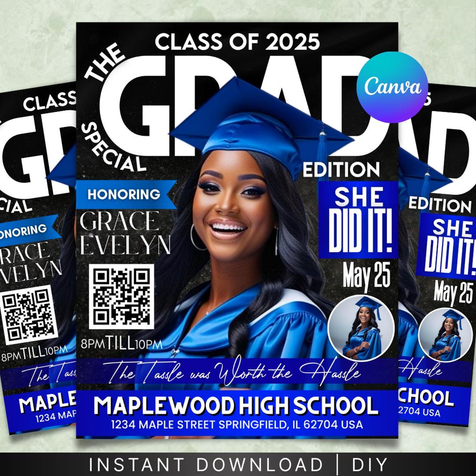 Graduation Invite Magazine Style, Blue DIY Editable Flyer Template ...