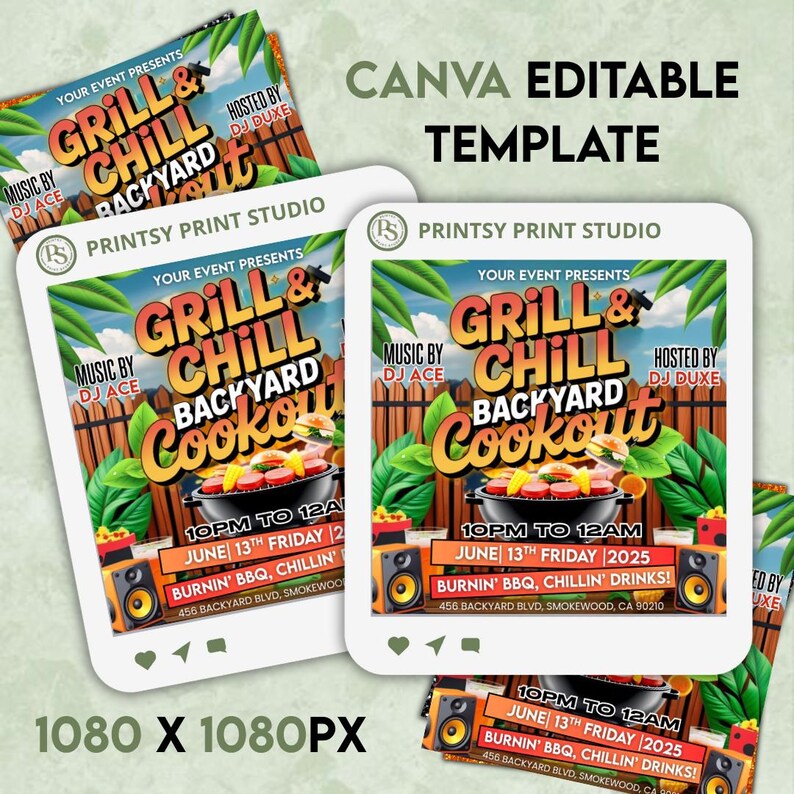 Backyard Cookout Flyer, BBQ Flyer, Summer Cookout Flyer, DIY Canva ...