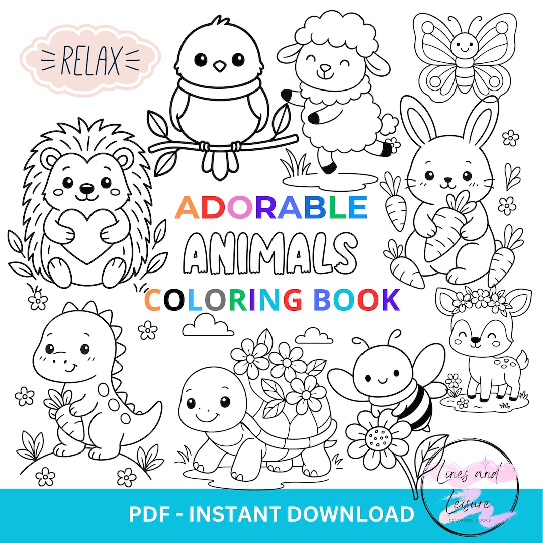 Adorable Animals Coloring Book • 25 Cute Pages for Kids & Adults ...