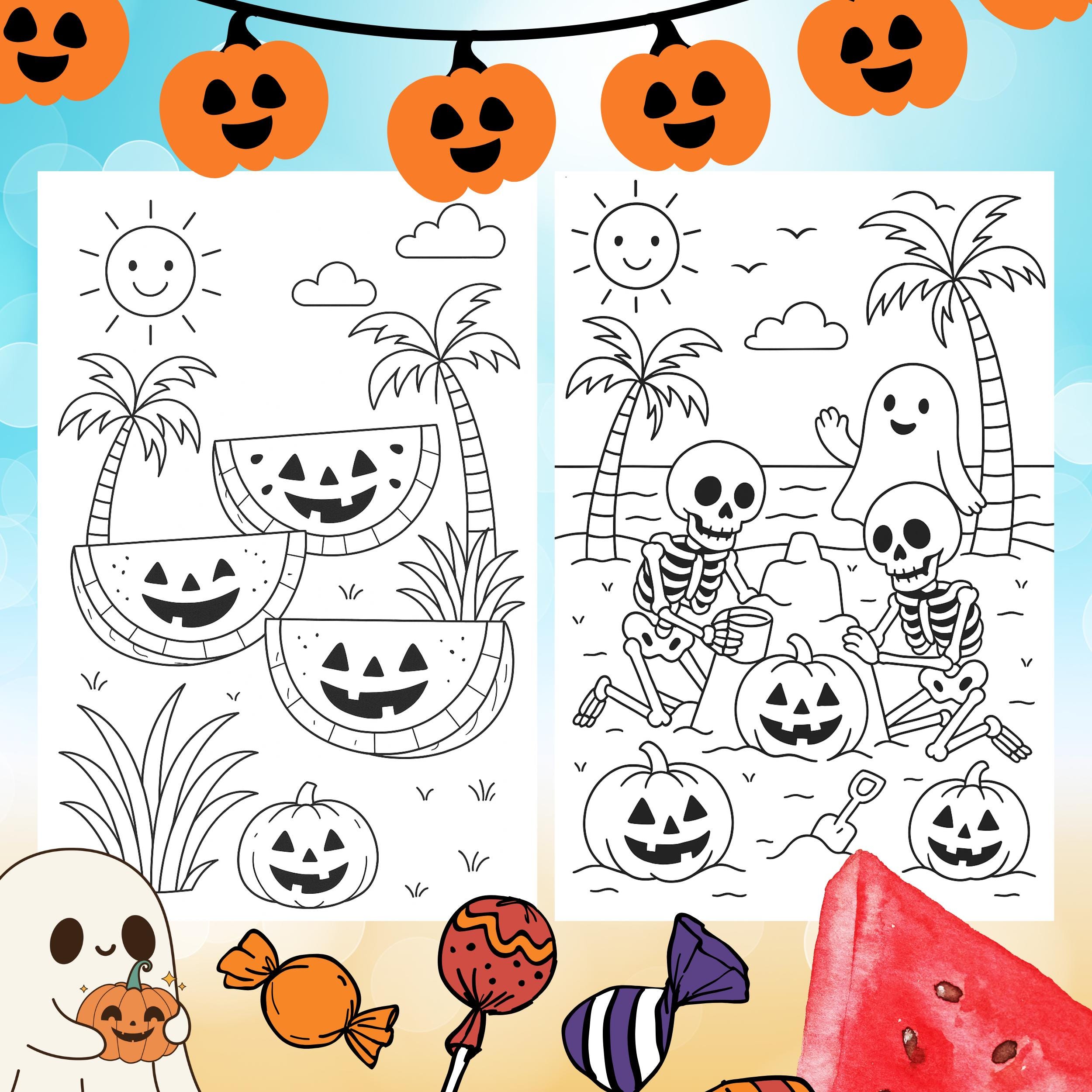 Summerween Coloring Pages Printable, Summer Halloween Coloring Activity ...
