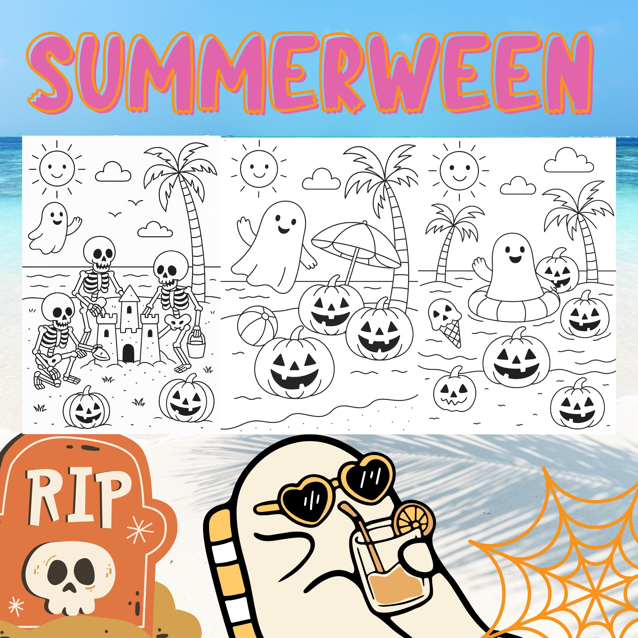Summerween Coloring Pages Printable, Summer Halloween Coloring Activity ...