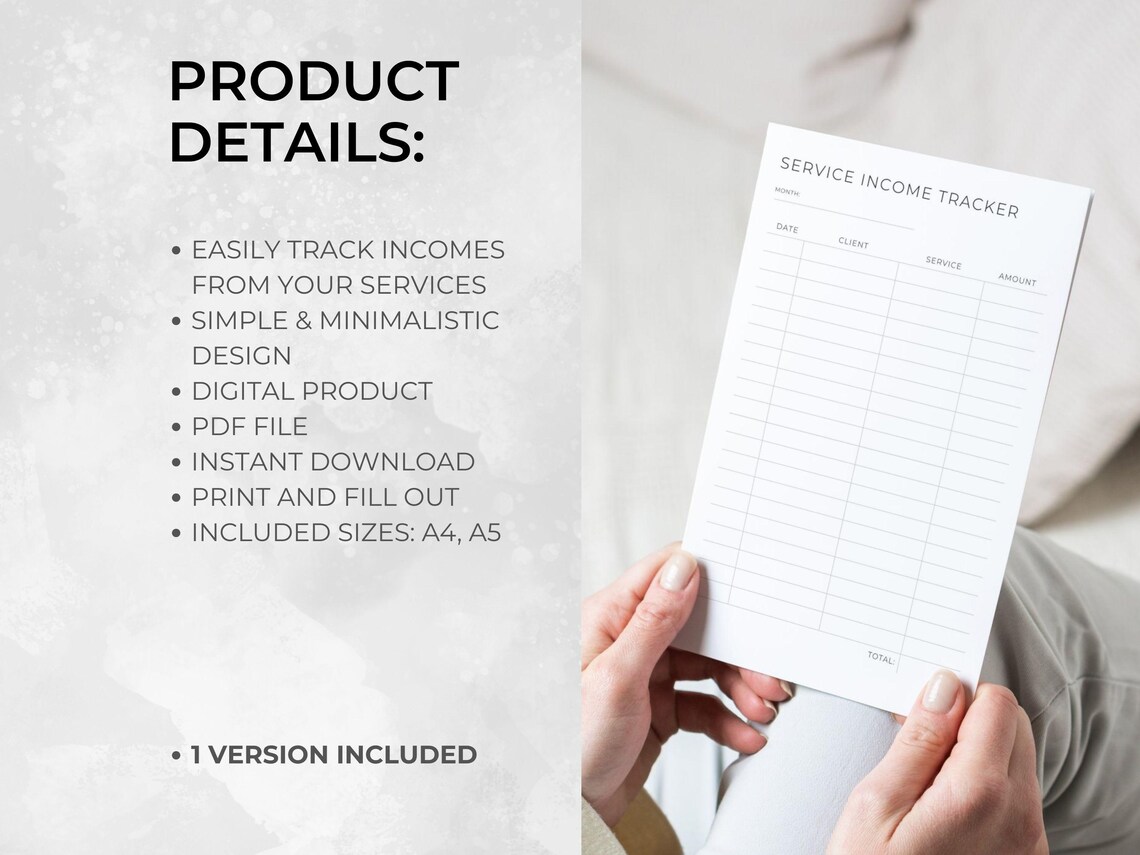 Service Income Tracker, Project Management Spreadsheet (PDF) - Etsy