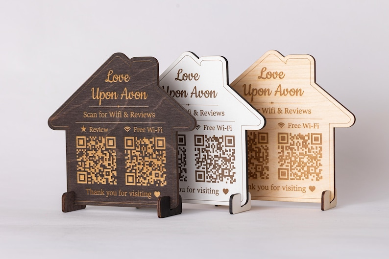 Airbnb Wifi Sign With QR Code | Wood Google Review Stand | Custom ...