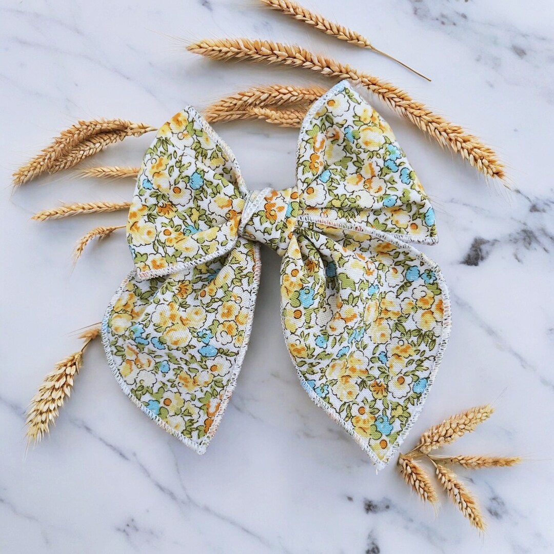 Yellow Floral Fable Bow Floral Bow Summer Bow Spring Floral Bow - Etsy