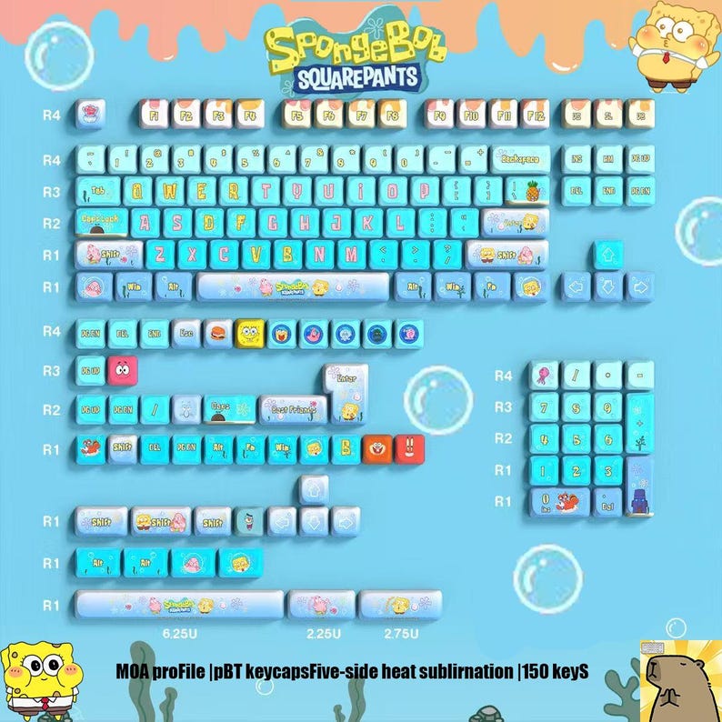 Custom Keycaps Spongebob Squarepants Personalized Keycaps | 150 Key MOA ...