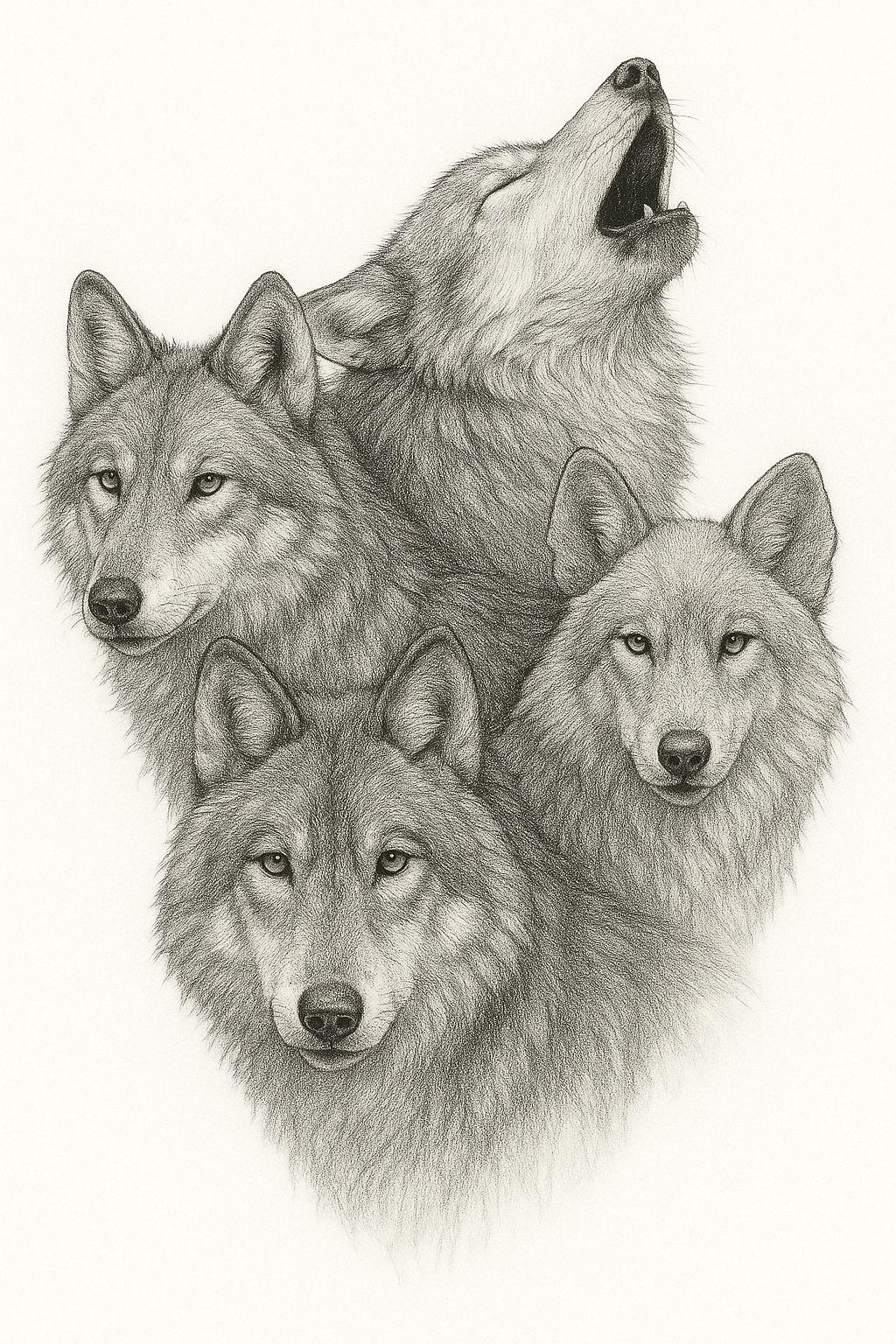 Wolf Pack Pencil Drawing: Realistic Wildlife Art Print (digital ...