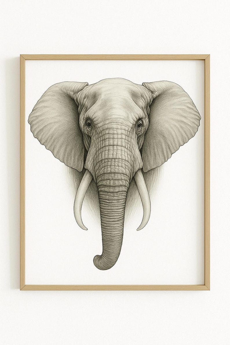 Realistic Elephant Portrait Print: Safari Nursery Decor (digital PDF ...