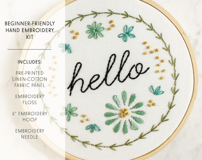Hello Embroidery Pattern Modern Hand Embroidery Kit Beginning ...