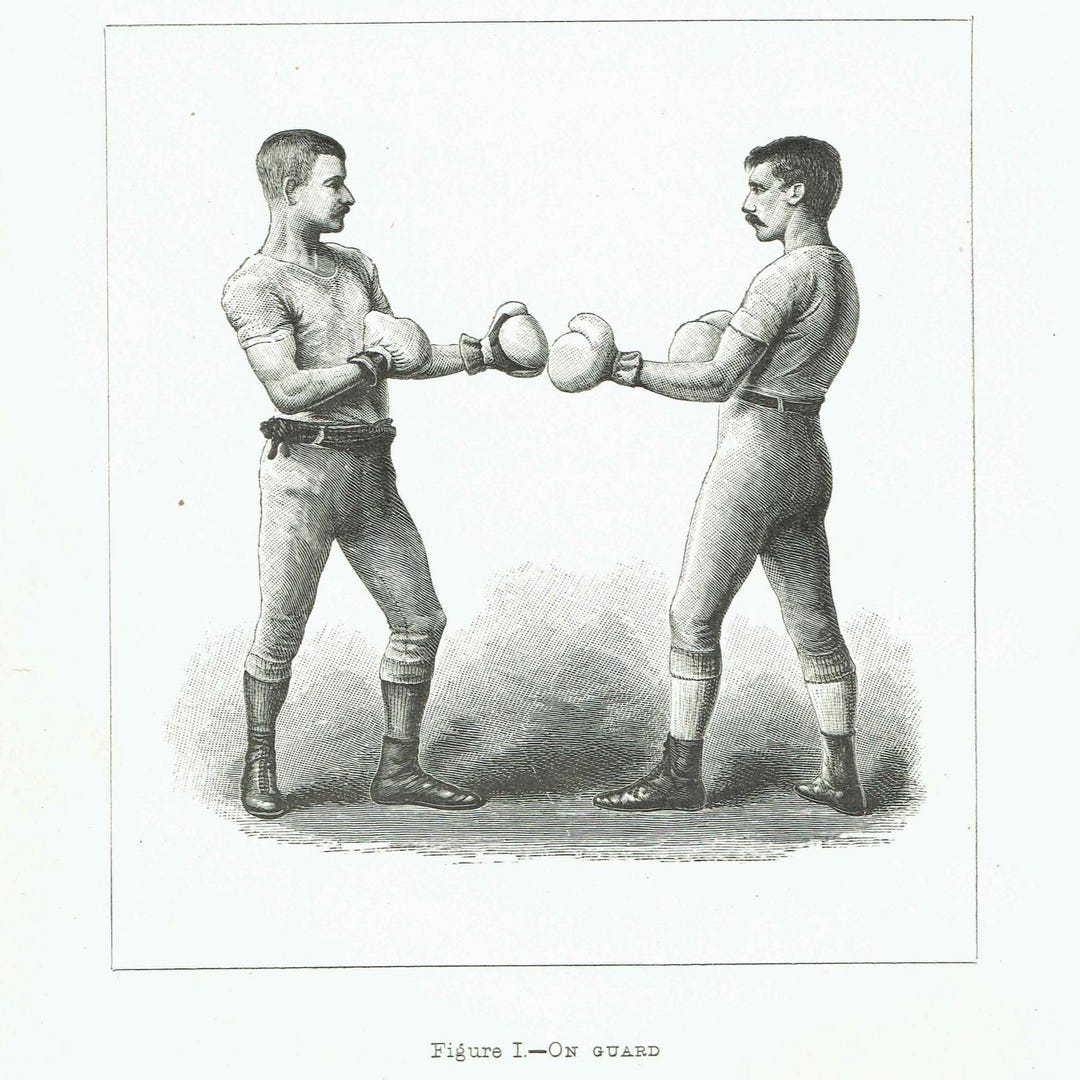 1889 Boxing on Guard Position - Original Antique Print - Badminton ...