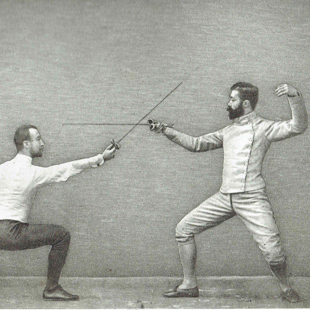 1889 Parry in Septime Fencing Position - Original Antique Engraving ...