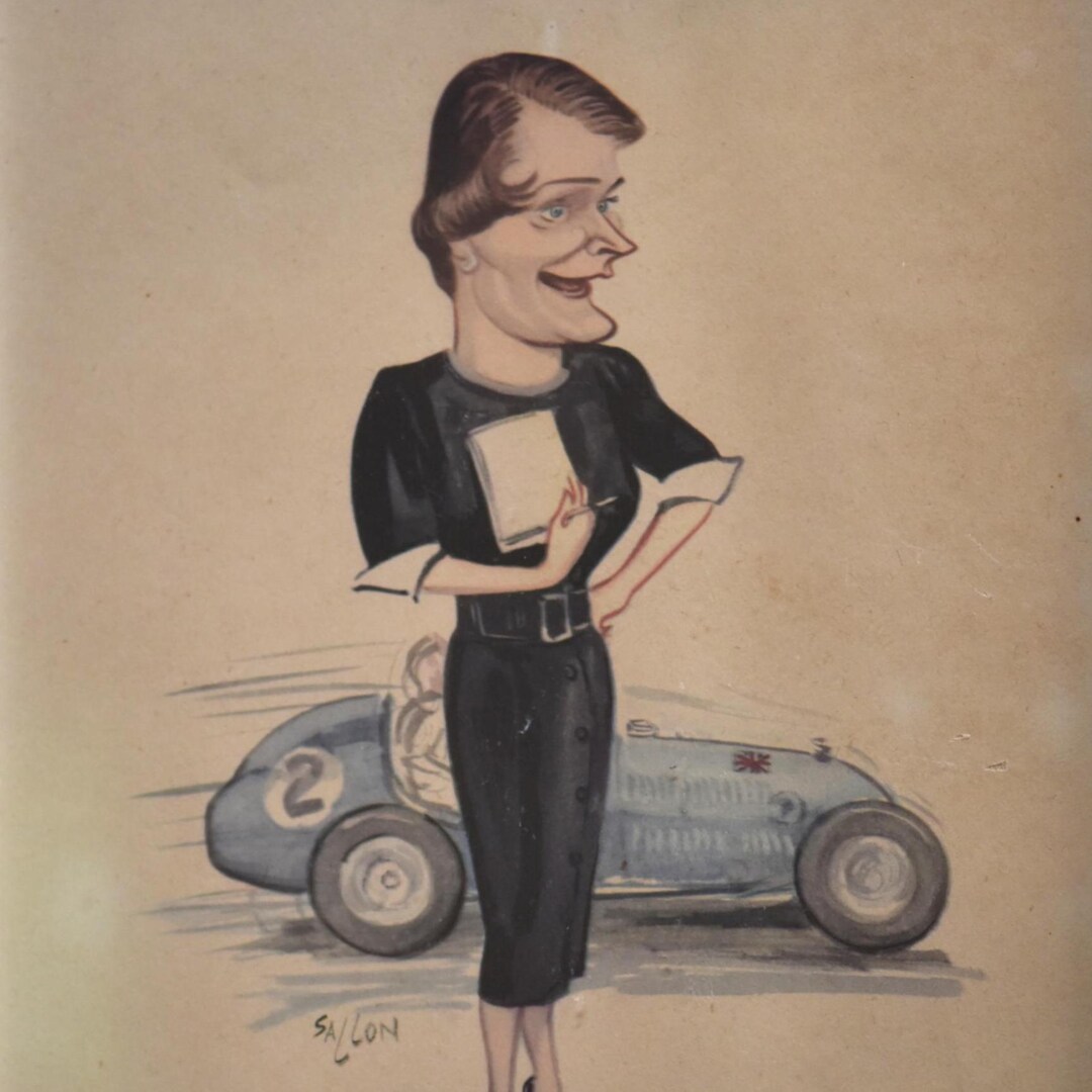 1956 Kay Petre Racing Driver Brooklands Caricature Sallon Print ...