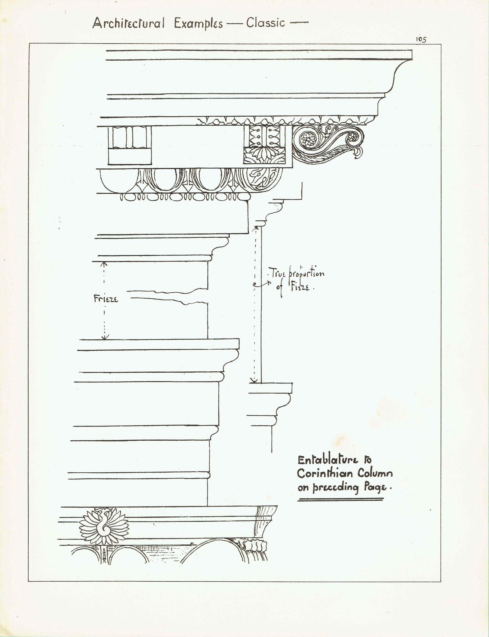 1898 Classic Architectural Frieze Print - Corinthian Entablature ...