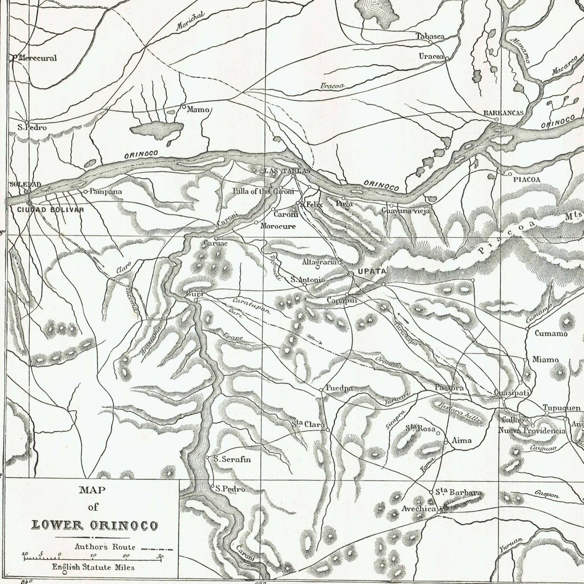 1870s Original Lower Orinoco River Map Woodblock Print - South American ...