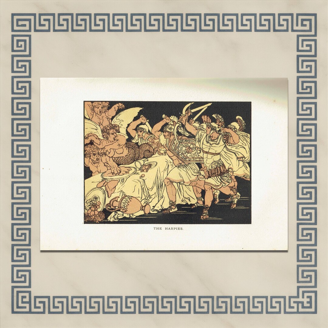 1879 the Harpies - Original Antique Print by Pinelli - Virgil Mythology ...