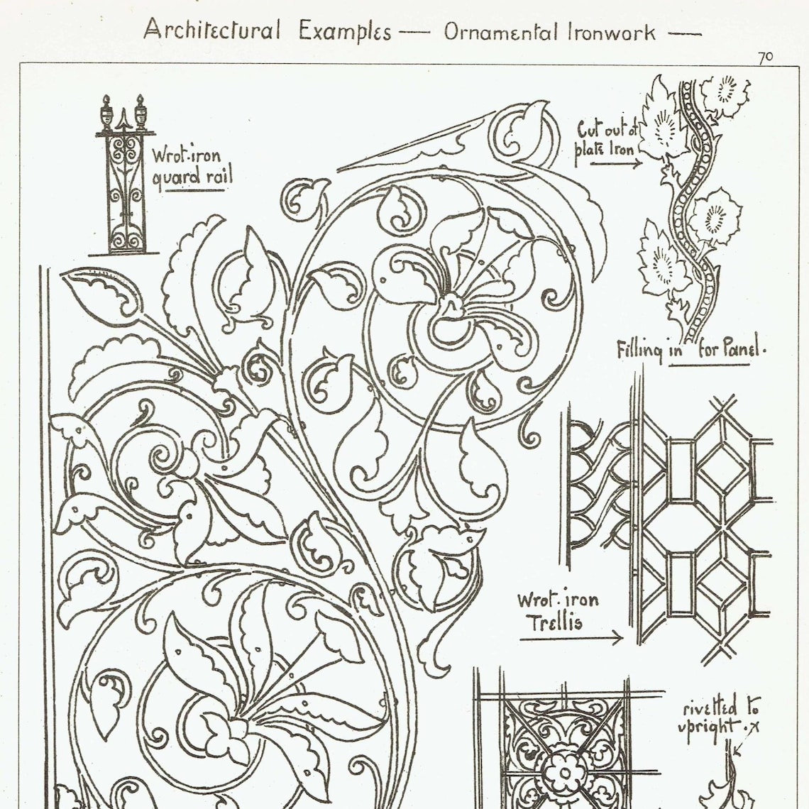 1898 Ornamental Ironwork Architecture Print - Wrought Iron Arabesque ...