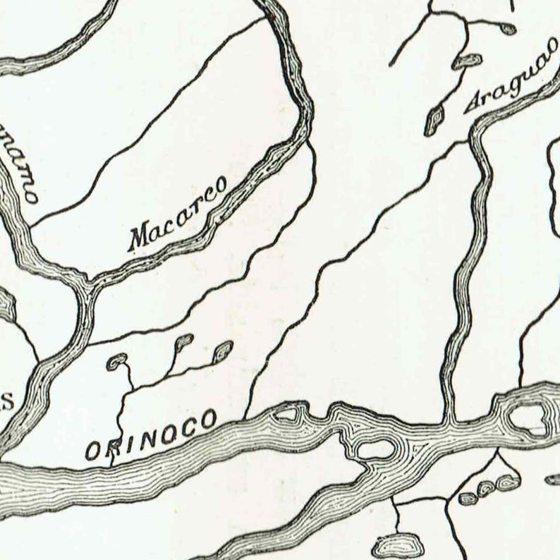 1870s Original Lower Orinoco River Map Woodblock Print - South American ...