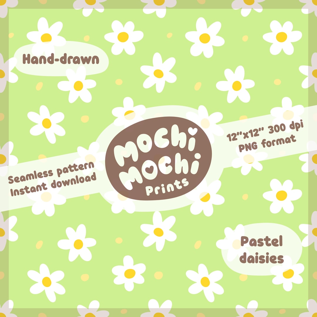 Pastel Daisies Green Seamless Pattern Instant Download 300 DPI PNG ...