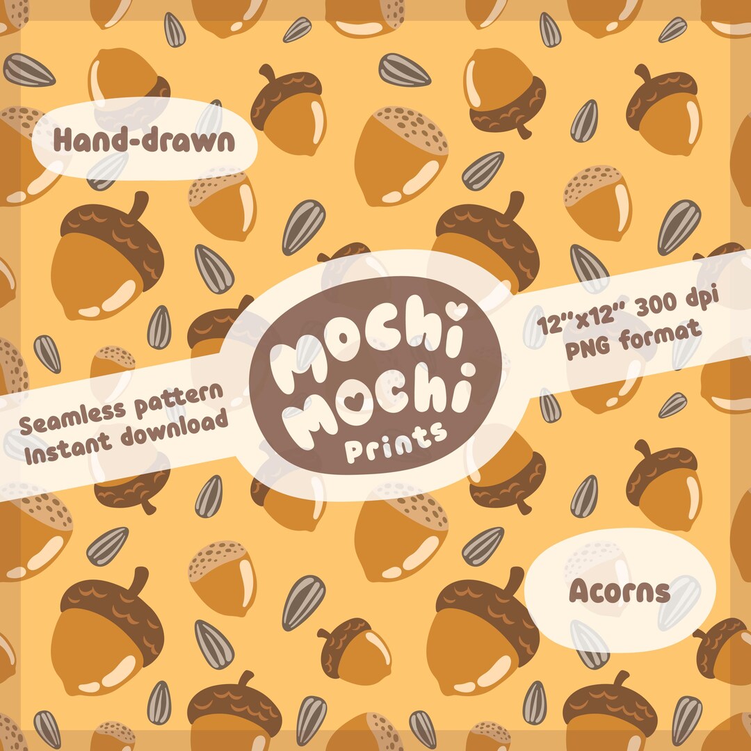 Acorns Orange Seamless Pattern Instant Download 300 DPI PNG Digital ...