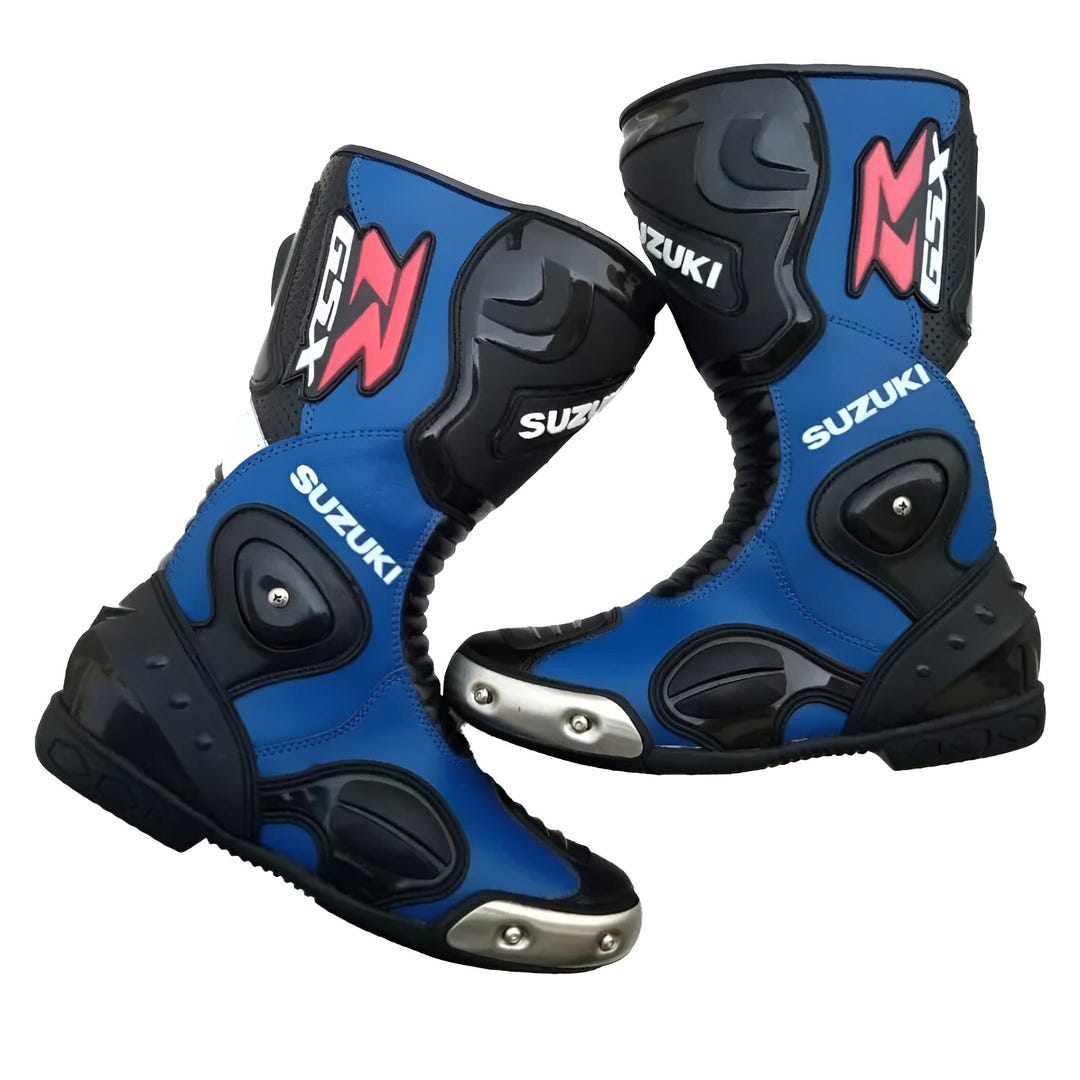 Suzuki GSX-R Blue & Black Motorcycle Racing Boots Sportsbike Track ...