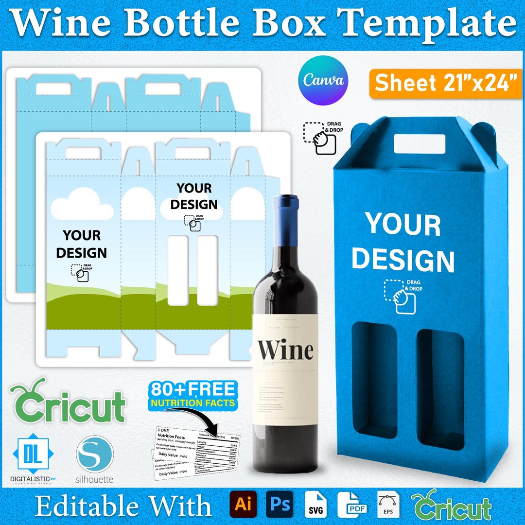 Wine Bottle Box Template, Alcohol Box, Bottle Box, Wine Gift Box, Wine ...