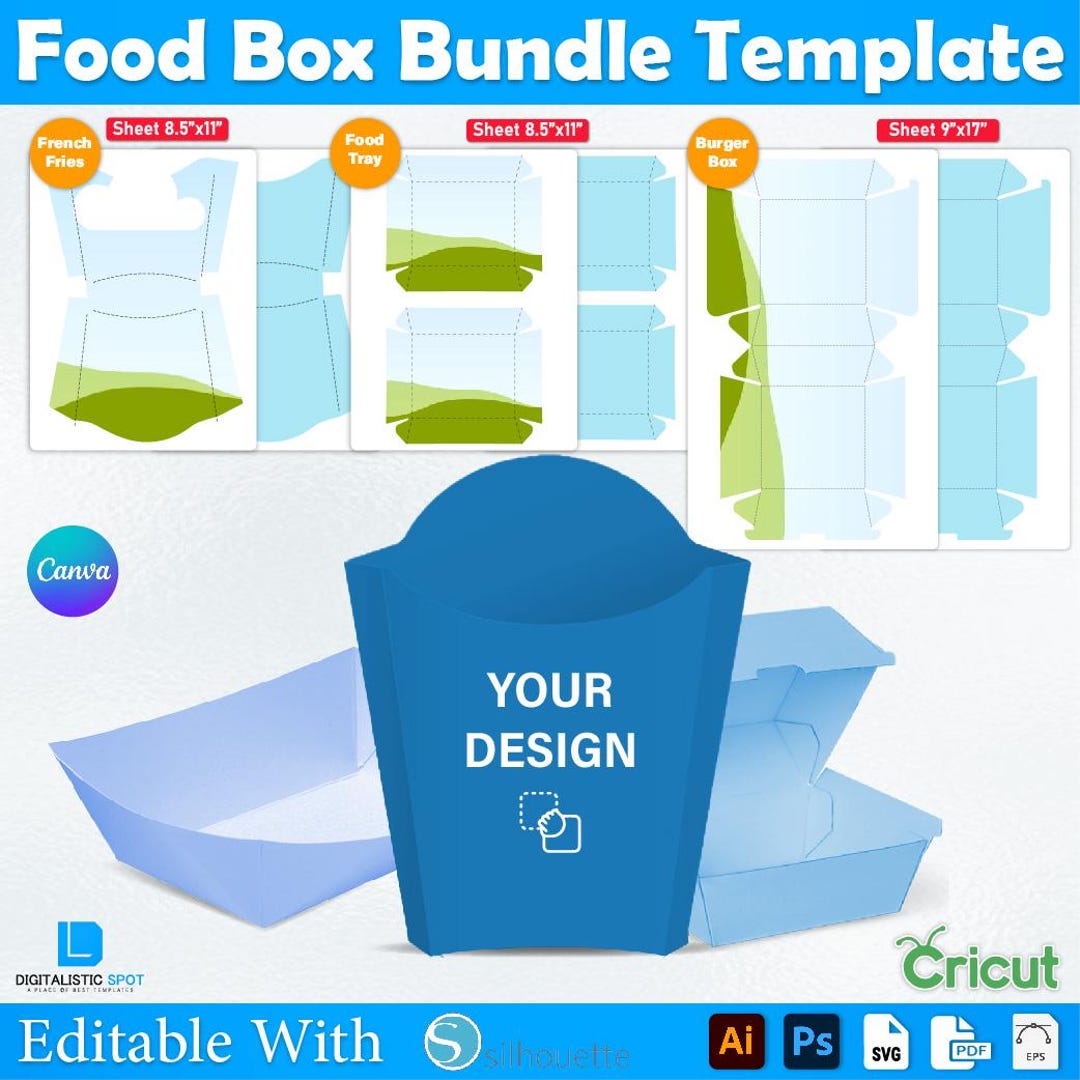 Food Box Bundle Template, Food Box Template, Burger Box, Food Box SVG ...