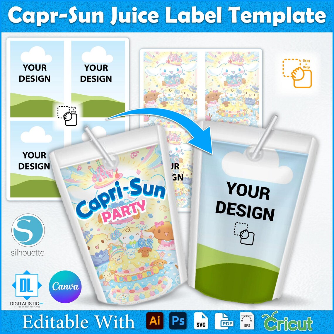 Capri Juice Label Template, Custom Caprisun Label, Juice Pouch Label ...