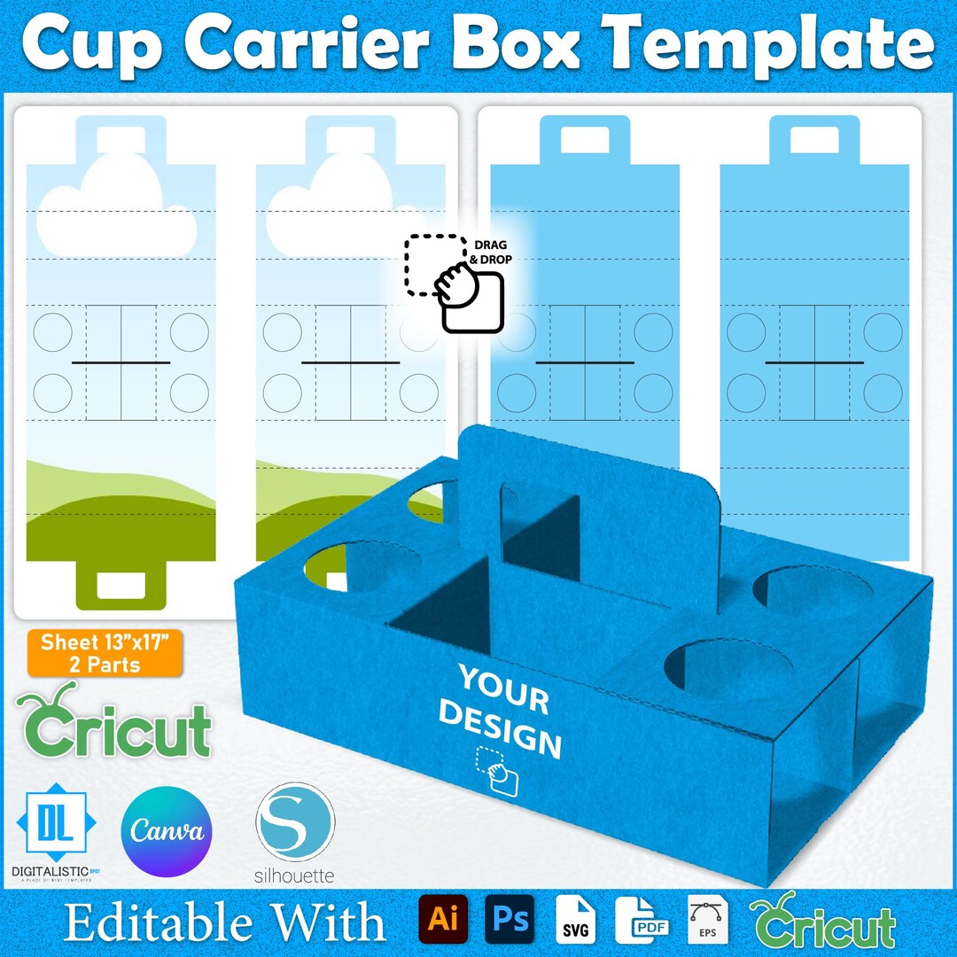 Cup Carrier Box Template, Cup Carrier Holder, Cup Carrier SVG, Mug ...
