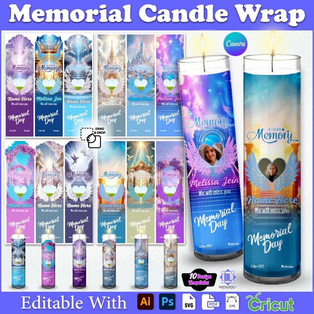 Memorial Candle Wrap, Tall Cylinder Candle Wraps, Memorial Stickers ...