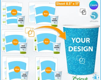 Paper Cup Template Bundle, 4oz - 8oz - 9oz - 12oz - 16oz -22oz Paper ...