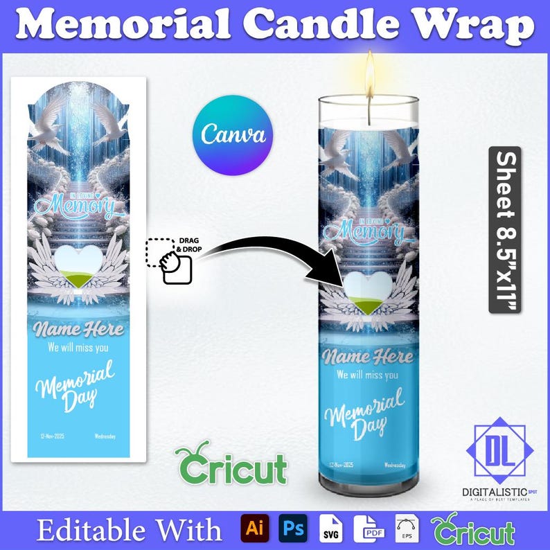 Memorial Candle Wrap, Tall Cylinder Candle Wraps, Memorial Stickers ...