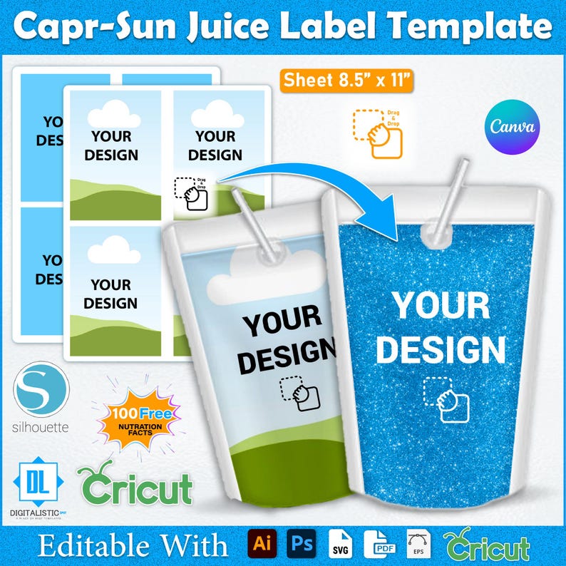 Capri Juice Label Template, Custom Caprisun Label, Juice Pouch Label ...