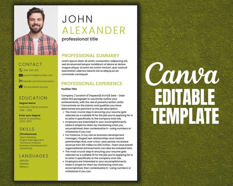 Editable Modern CV TEMPLATE for Microsoft Word Professional Resume ...