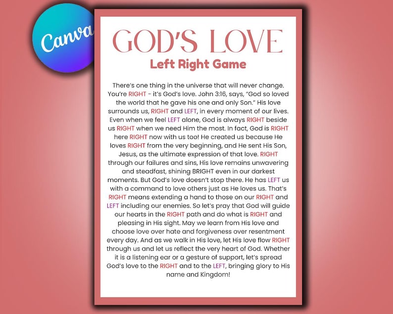 God's Love Left Right Game, Church Activity (editable PDF) - Etsy