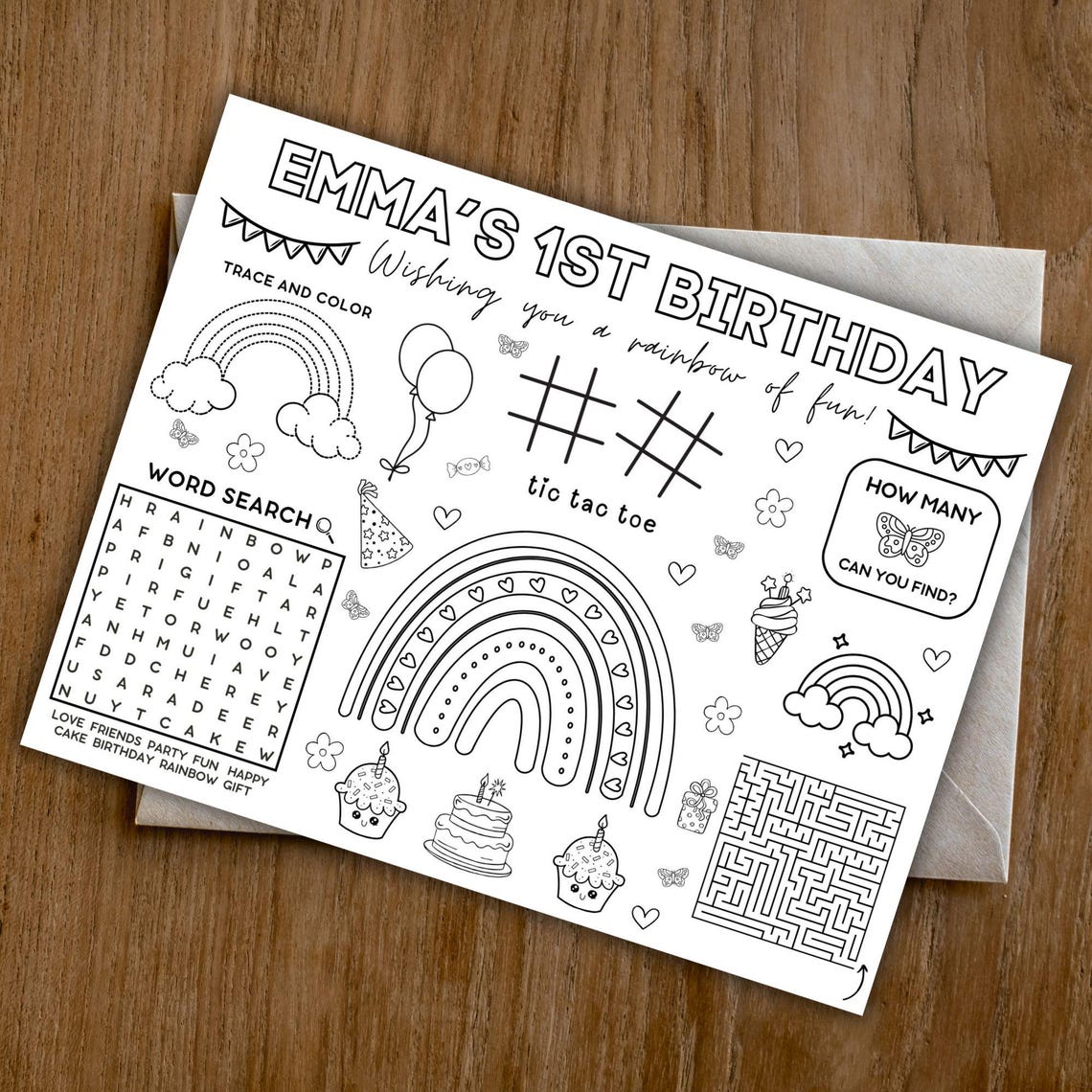 Rainbow Birthday Activity Sheet: Printable Kids Party Game (PDF) - Etsy