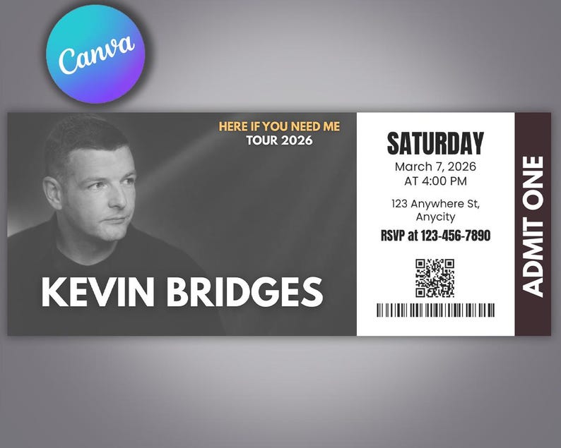 Printable Kevin Bridges Ticket Here If You Need Me Tour 2026 ...