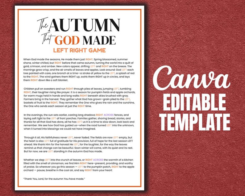 The Autumn That God Made Left Right Game, Fall Bible Game, Sunday ...