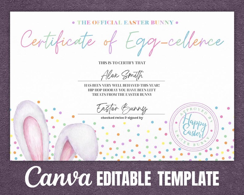 Editable Easter Bunny Certificate, Official Keepsake (digital Download ...
