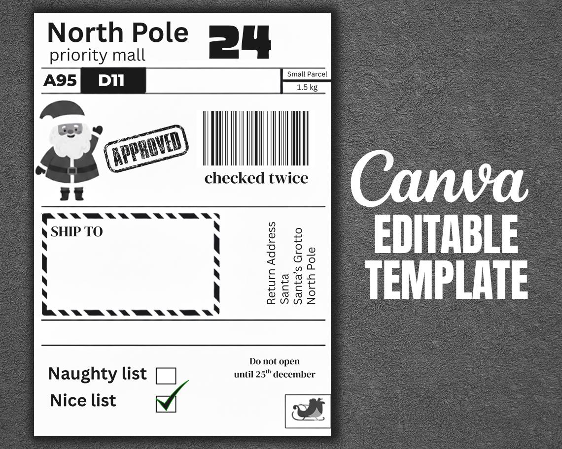 Editable Santa Shipping Label | North Pole Express Mail Tag (PDF) - Etsy