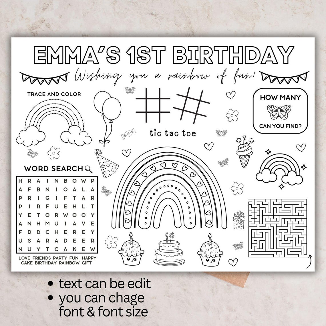 Rainbow Birthday Activity Sheet: Printable Kids Party Game (PDF) - Etsy