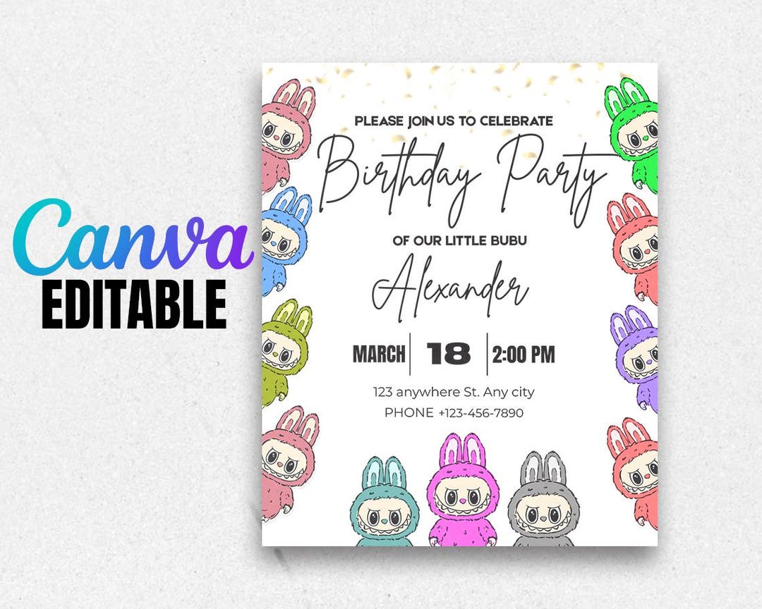 Labubu Birthday Invitation: Editable Canva Template (digital Download ...