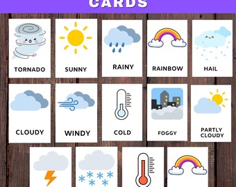 12 Weather Cards | Montessori Flashcards | Pre-school Cards | Rainbow ...