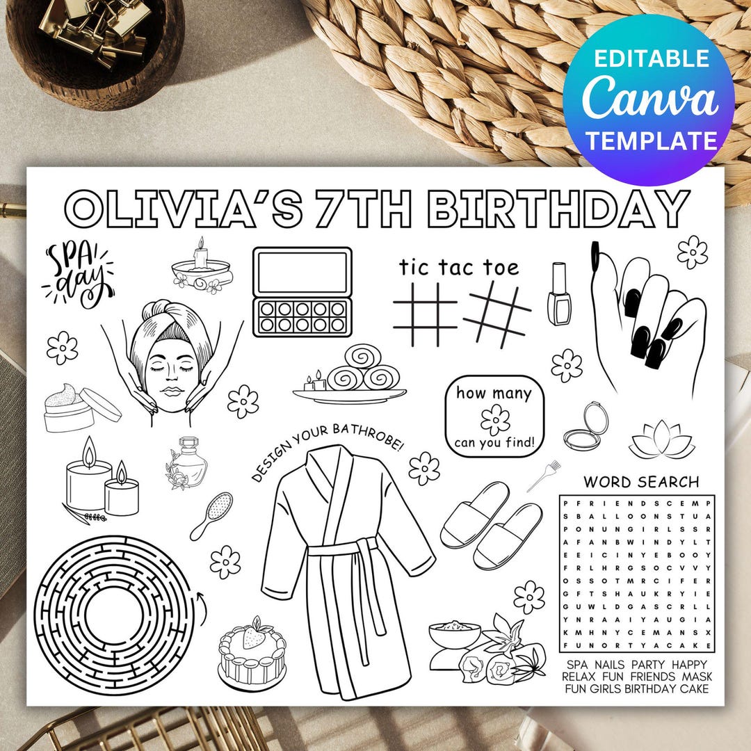 Spa Party Activity Sheet | Pamper Birthday Party Favor | Girls Birthday ...