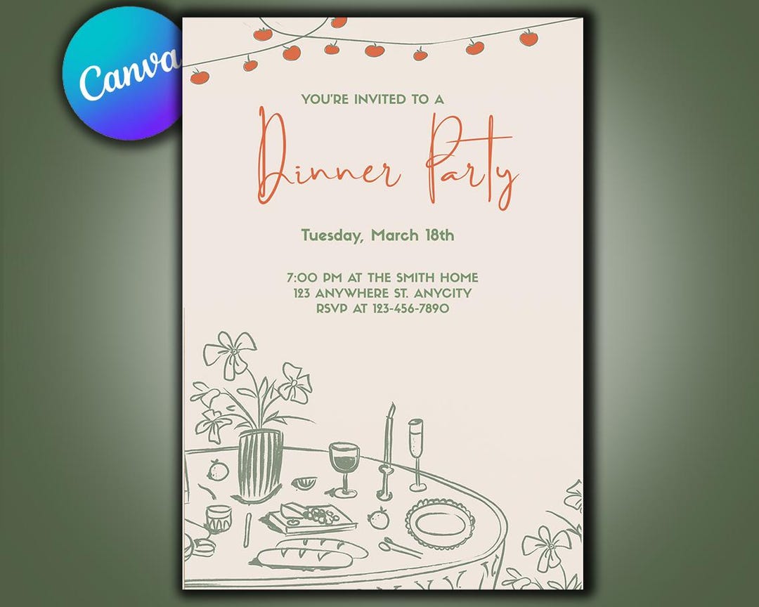 Editable Dinner Party Invitation Template: Elegant Canva Design ...