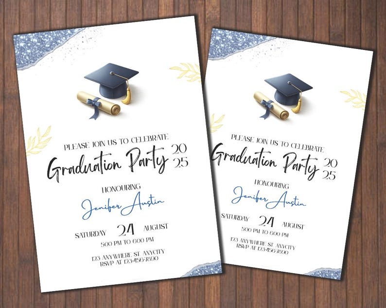 Graduation Party Invitation, Class of 2026 Invite, Blue Graduation ...